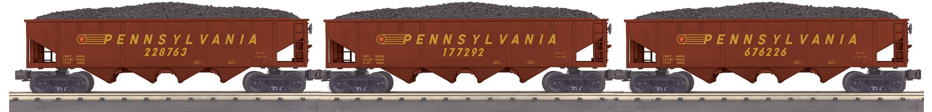 Pennsylvania O Gauge RailKing 3-Car 4-Bay Hopper Car Set | MTH Trains